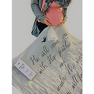 Under His Wings Muslin Swaddle & Bonus Baby Hat with Scripture Quote (Psalm 91) - 100% Organic Unbleached Cotton - Swaddle/Blanket is a Unique Shower & Baptism Gift -