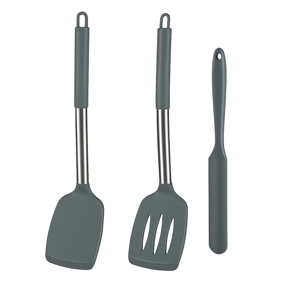 3 Pack Silicone Spatulas, Solid & Slotted Turner Spatula Set for Nonstick Cookware, High Heat Resistant BPA Free Rubber Kitchen Cooking Utensils, Idea for cooking Fish, eggs, steak, Baking - Gray