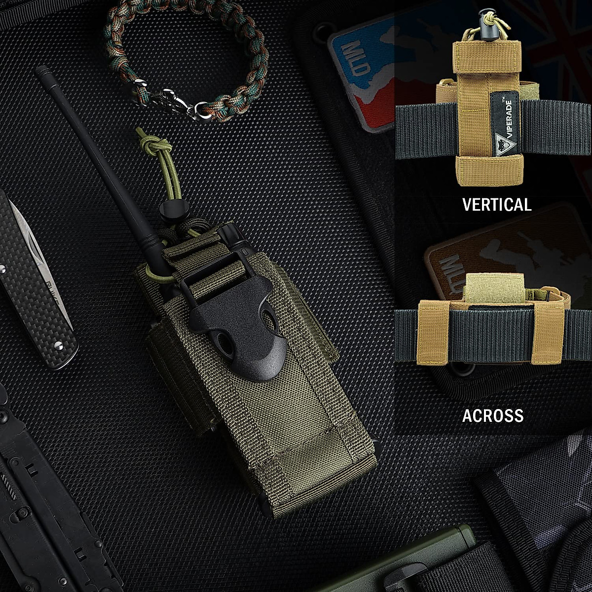 VIPERADE Radio Holster, MOLLE Radio Pouch for Vest, Universal Walkie Talkie Holster Radio Holder for Duty Belt, Police Radio Holder Tactical Radio Pouch for Baofeng, Motorola OD Green