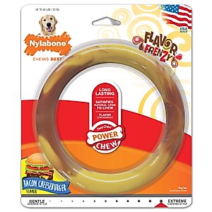 Nylabone Power Chew Flavor Frenzy Ring Chew Toy for Dogs, Indestructible Chew Toys for Aggressive Chewers, Bacon Cheeseburger Flavor, Large/Giant - Up to 50 lbs. (1 Count)