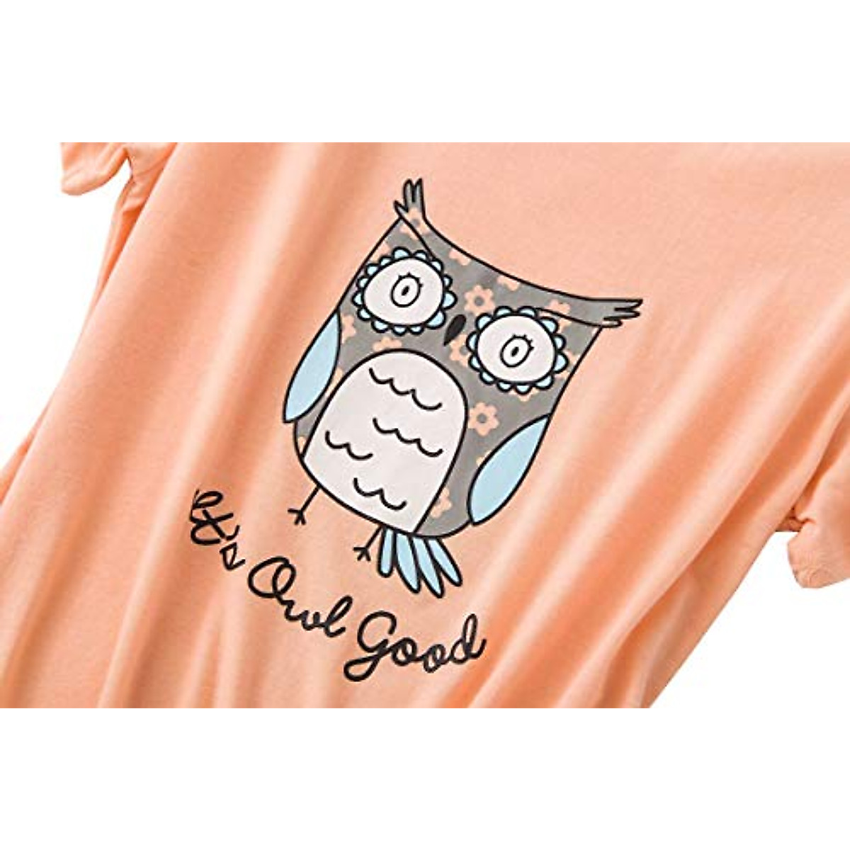 CHUNG Women Cotton Pajama Sets Sleepwear pjs Short Sleeve Shirt Capri Pants with Cute Vivid Print (XL, Orange Owl)