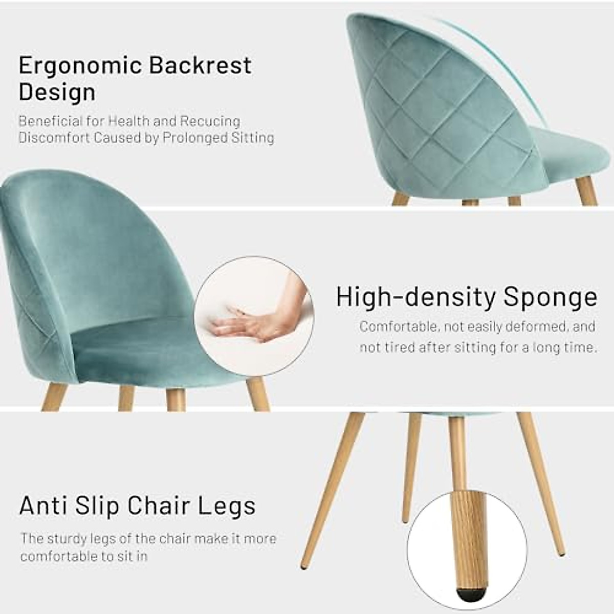 FurnitureR Upholstered Velvet Dining Chair Mid Back Armless with Wood Legs for Home Kitchen Bedroom Living Room, Set of 2, Aqua