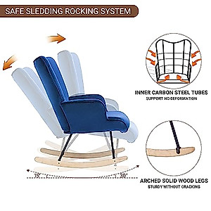 K Knowbody Rocking Chair Nursery, Boho Nursery Glider Rocker Modern Accent Chair for Bedroom, Living Room, Tufted Upholstered Armchair with Linen Fabric, Nursing Chairs for Mom and Baby, Blue