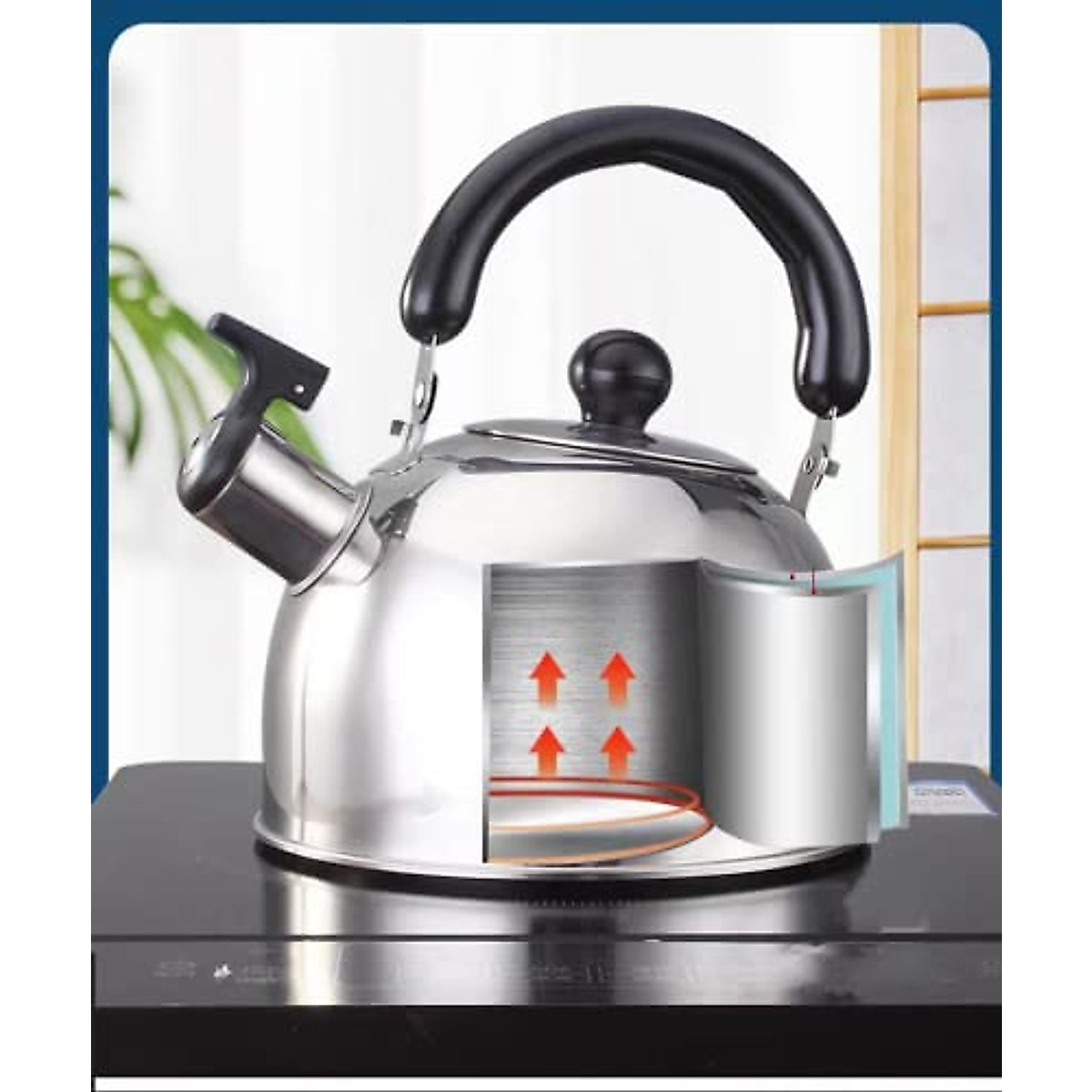 Whistling Tea Kettle Stainless Steel Whistling Teapot Water Kettle Boiling Kettle for Gas Stove Stovetop-red||2L
