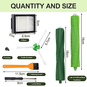 ZOCONE Replacement Parts accessories Compatible for iRobot Roomba E I & J Series E5 E6 E7 i7 i7+ i6 i6+ i4 i4+ i3 i3+ i2 i1 i1+, 1 Set Multi-Surface Rubber Brush, 5 Side Brushes and 5 HEPA Filters