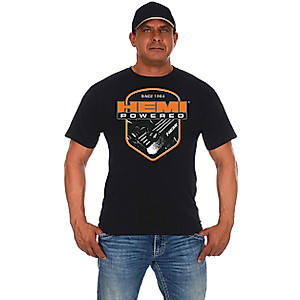 Men's Hemi Powered T-Shirt Black Short Sleeve Crew Neck Shirt (2X, Black)