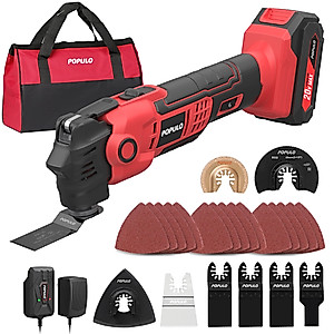 POPULO 20V Cordless Oscillating Tool Kits, 22000 OPM Variable Speed, 4.5° Oscillating Angle Multi Tool, 27 Piece Battery Powered Multi-Tool for Cutting Wood, Drywall, Nails, Scraping, and Sanding
