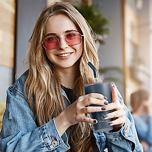 Ideus 14oz Stainless Steel Leak Proof Tumbler, Insulated Coffee Mug with Lid and Straw, Spill Proof Travel Coffee Cup, Double Wall Vacuum Flask for Adult Men and Women, Navy Blue