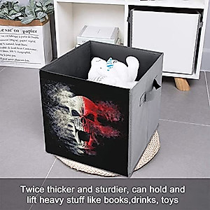 Screaming Demon Skull PU Leather Collapsible Storage Bins Canvas Cube Organizer Basket with Handles
