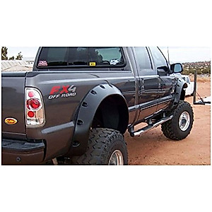 Bushwacker Cutout Pocket/Rivet Style Rear Fender Flares | 2-Piece Set, Black, Smooth Finish | 20046-02 | Fits 1999-2010 Ford F-250/F-350 Super Duty Styleside w/ 8.2' Bed (Excludes Dually)