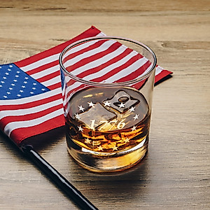1776 Betsy Ross American Flag - Old Fashioned Whiskey Rocks Bourbon Glass - 10 oz capacity