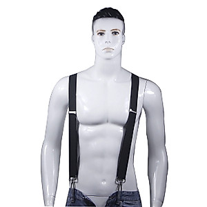 Cedrainy Suspenders for Men 3 Swivel Hooks 1.4 Inch Wide Adjustable Elastic Braces with Heavy Duty Belt Loops (Black)