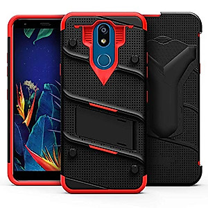 ZIZO Bolt Series LG K40 Case | Military-Grade Drop Protection w/ Kickstand Bundle Includes Belt Clip Holster LG Harmony 3 Black Red