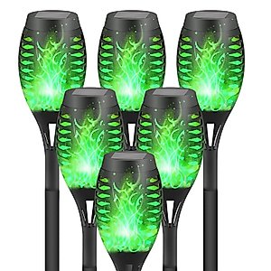DIKAIDA Solar Lights Outdoor Waterperoof Green,6 Pack Halloween Decorations Outdoor Solar Torches Lights Flickering Flame for Garden Decor,Halloween Lights Decor Outdoor for Yard,Halloween Decorations