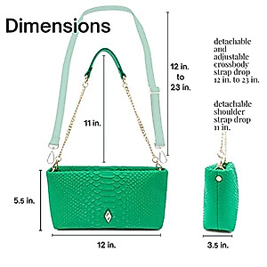 ZuTrenD Women's Aron Shoulder Bag Crossbody Bag - Crocodile Pattern PU Leather Purse (Grass Green)