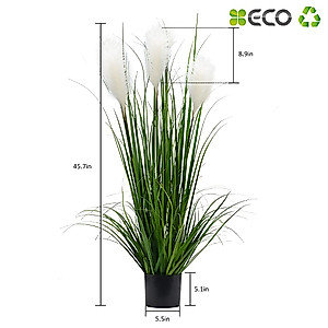 Luxsego Artificial Plants Reed Greenery Flowers, Potted Tall Silk Fake Pampas Grass for Home, Office, Wedding Decor, Faux Plants for Her or Him(46in, White)