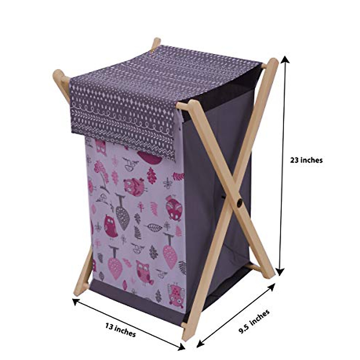 Bacati Owls Girls Cotton Hamper, Pink/Grey