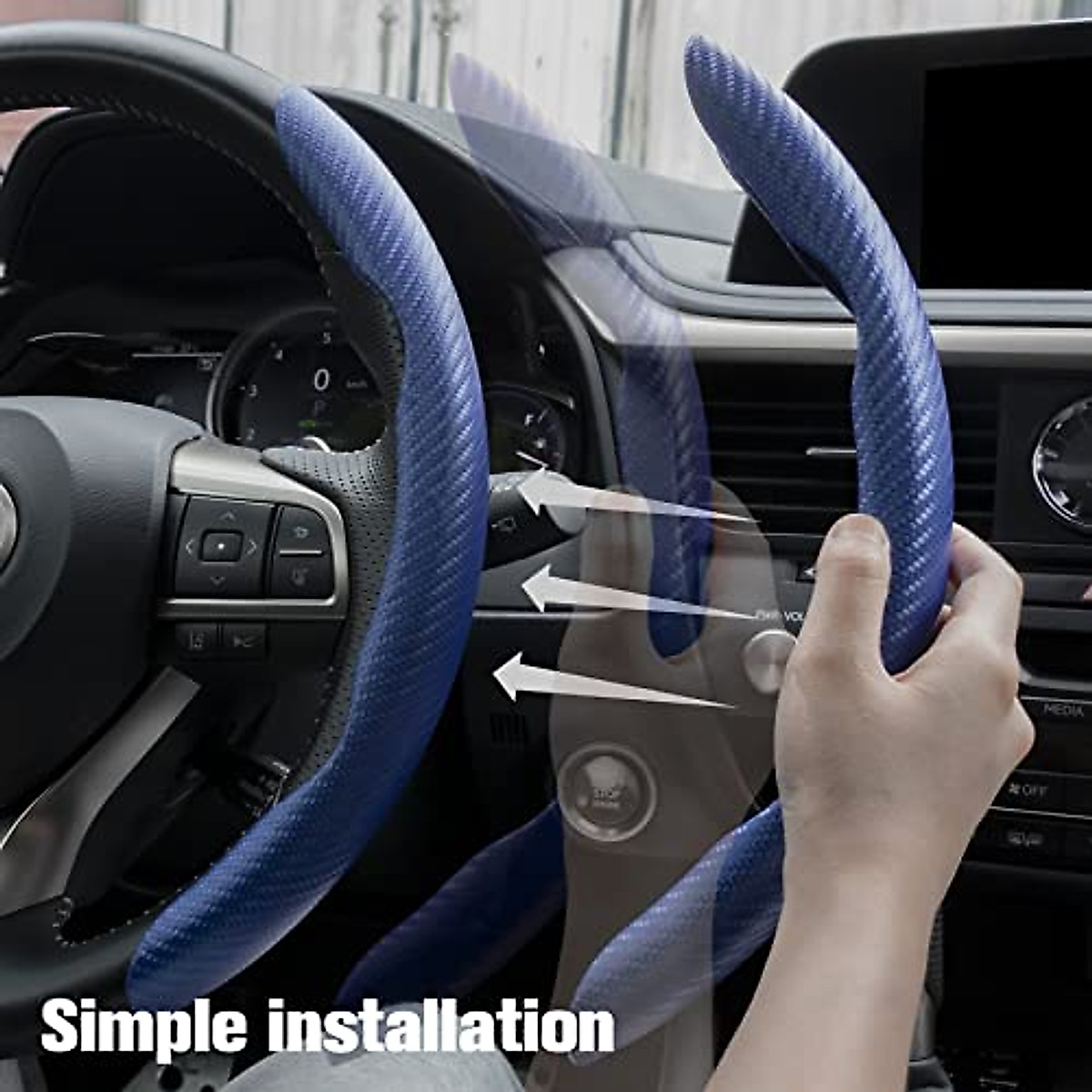 Amiss Car Carbon Fiber Anti-Skid Steering Wheel Cover, Segmented Steering Wheel Protector, Butterfly Steering Wheel Cover, Universal 99% Car Wheel Cover Protector, Car Interior Accessories (Blue)