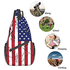 American Flag Stars Stripes Sling Backpack Chest Bag Crossbody Shoulder Bag Travel Hiking Daypack For Men Women