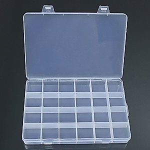 lightclub Transparent 24 Compartments Plastic Box Case Jewelry Bead Storage Container Craft Organizer with Divider and Compartments for Earring,Rings.Necklaces,Bracelet,Anklet 1…