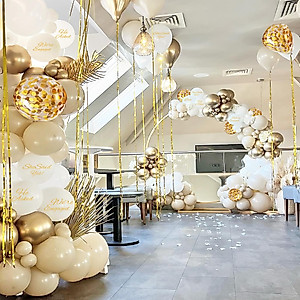 132 PCS Engagement Balloons Garland Arch Kit Balloon White Sand Gold Confetti Balloons Garland for Bridal Shower Engagement Wedding Party Decoration