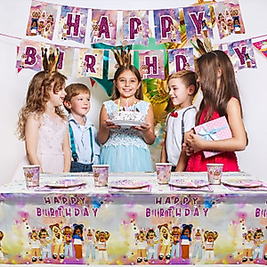 Pink Girl Robot Blocks Party Birthday Supplies, Robot Girls Game Party Tableware with Happy Birthday Banner, tablecloth, Disposable Paper Plates with Napkins for Kids Party Supplies Decorations