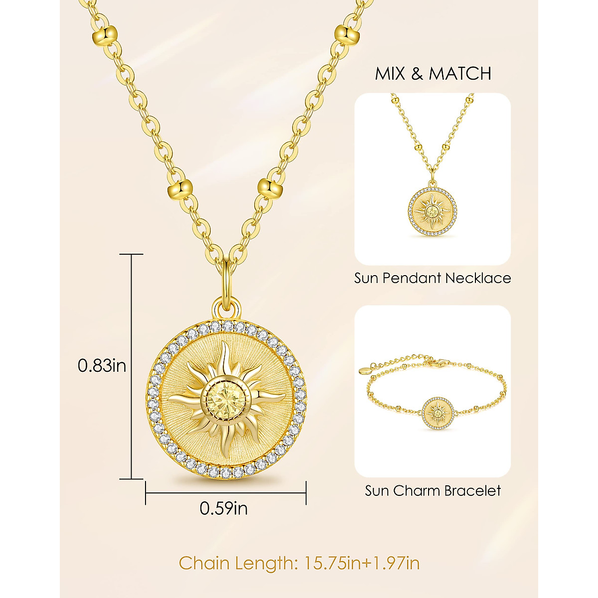 CDE 14K Gold Plated Sun Coin Birthstone Pendant Necklaces for Women 925 Sterling Silver, Christmas Birthday Anniversary Jewelry Gift for Women Girlfriend Mom Daughter Her