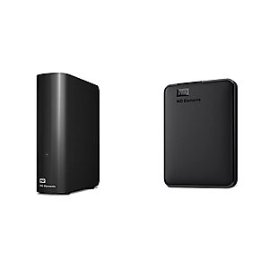 Western Digital 10TB Elements Desktop Hard Drive - USB 3.0 - WDBWLG0100HBK-NESN Bundle with WD 5TB Elements Portable External Hard Drive, USB 3.0 - WDBU6Y0050BBK-WESN