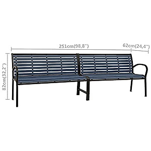 YEZIYIYFOB Outdoor Twin Patio Bench 98.8" Steel and WPC Black for Backyard Balcony Park Lawn School Playground, College