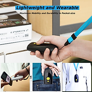 TEEMI Bluetooth Barcode Scanner with Charging Dock Data Receiver, Mini Bar Code Scanner with Neck Wrist Lanyard Included Handheld 2D QR Bar Code Reader for Tablet iPhone iPad Android iOS (Black)