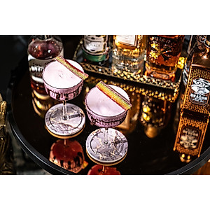 GLASSIQUE CADEAU Vintage Ritzy Cocktail and Champagne Coupe Glasses | Set of 4 | 7 oz Crystal Long Stemmed Glassware for Drinking Martini, Cosmopolitan, Manhattan | Retro Saucers