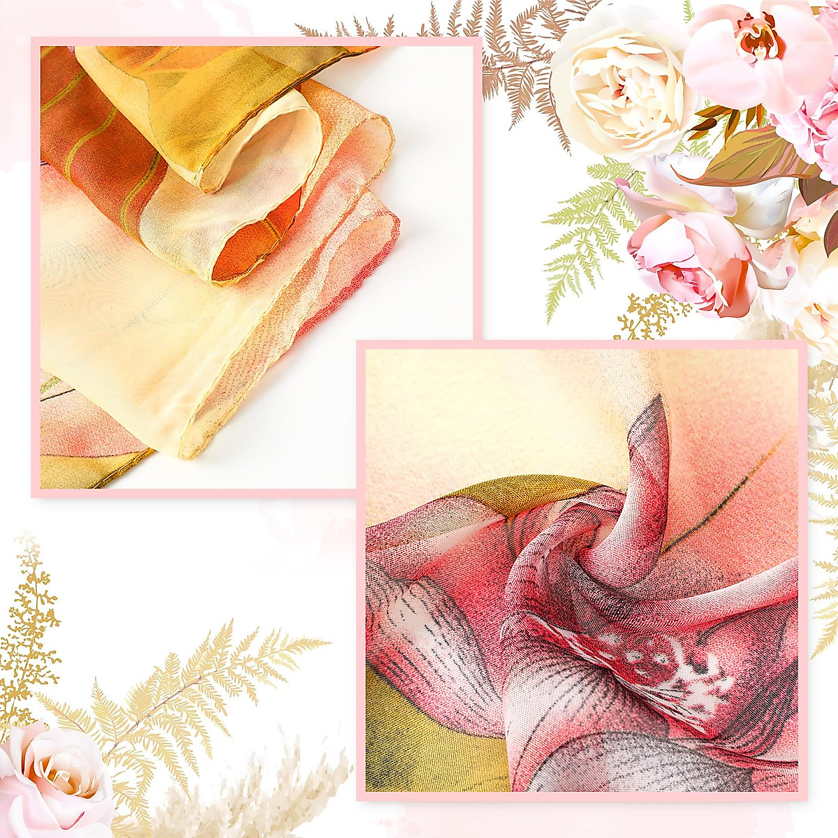 Xtinmee 12 Pcs Lotus Scarfs for Women Lightweight Print Floral Pattern Scarf Fashion Silk Chiffon Shawl Summer Gifts