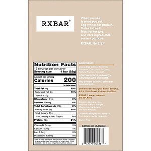 RXBAR Protein Bars, Protein Snack, Snack Bars, Coconut Chocolate, 22oz Box (12 Bars)