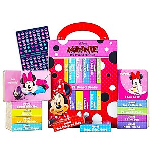 Disney Minnie Mouse Board Books Set Toddlers Babies Bundle ~ Pack of 12 Chunky My First Library Board Book Block with Stickers (Minnie Mouse Books for Infants)