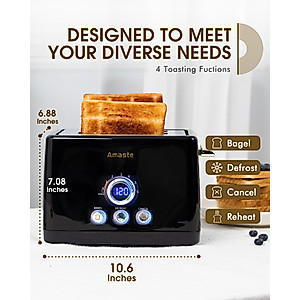2 Slice Toaster, Retro Bread Toaster with LED Digital Countdown Timer, Extra Wide Slots Toasters with 6 Shade Settings, Bagel, Cancel, Defrost Function, High Lift Lever, Removal Crumb Tray, Black