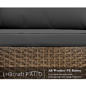 LHBcraft 4PCS Patio Furniture Set, Outdoor Conversation Sets with Rattan Chair Table, Wicker Loveseat Sofa Bistro for Garden, Pool, Backyard