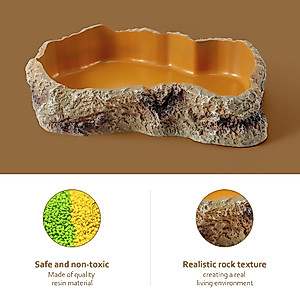 Reptile Food Water Rock Bowls - Lizard Resin Rock Worm Feeding Dish, Amphibian Feeder Bowl Terrarium Decor for Bearded Dragons, Chameleon, Leopard Gecko, Frog, Snake, Hermit Crabs, Turtle Spider Pet
