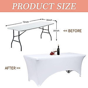 TANIASH Spandex Table Cover Fitted Spandex Tablecloths Stretch Table Cover Stretchy Table Cloth Washable Polyester Table Protector for Folding Rectangle Table, Wedding Party or Event (White, 6Pack)