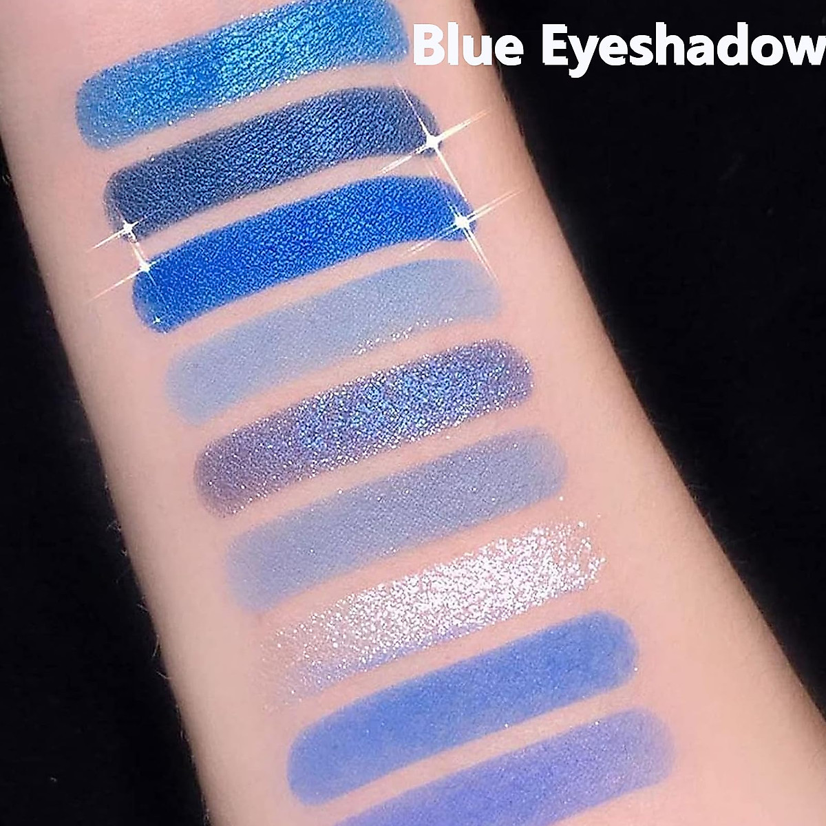 9 Colors Blue Eyeshadow Palette, Eyeshadow Palette For Blue Eyes, Blue Glitter Eye Shadow, Shiny Sparkle Shimmer Glitter Blue Eye Shadow Makeup, Navy Blue Eyeshadow Set for Women, Small Eye Makeup, Eyeshadow Brush Included
