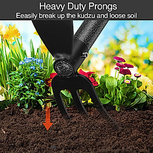 Hoe and Cultivator Gardening Hand Tools, Heavy Duty Stainless Steel Garden Hoe and 3 Fork Hand Tiller for Gardening Weeding Planting with Adjustable Handle 30 inch