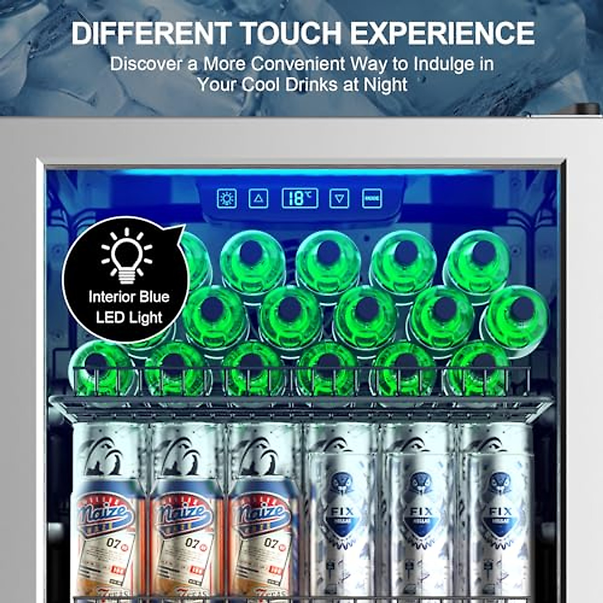 ICYPOLK Beverage Refrigerator Cooler -120 Can Stainless Steel Mini Fridge with Digital Temperature Display, Glass Door and Adjustable Shelves Perfect for Soda Beer Wine Drinks, 3.2 Cu.Ft