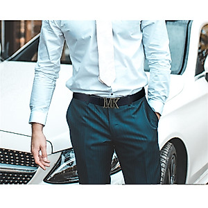 maikun Men's Reversible Leather Dress Belt 1.3" Wide Gold Rotated Buckle Valentine's Day, Black Belt,For Waist Size 32-34''