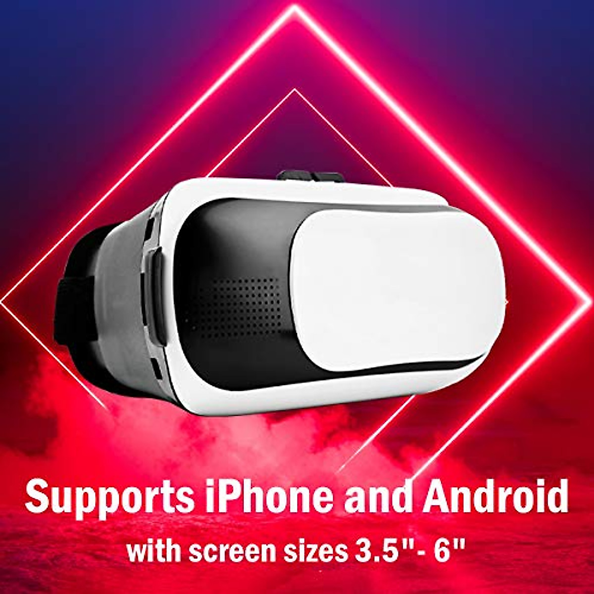 Deco Essentials VR Viewer for Mobile Games, Movies, and Augmented Reality | for 3.5"-6" Android & iPhones | Adjustable Straps and Lens | Audio Ports | (DGVR100BK)