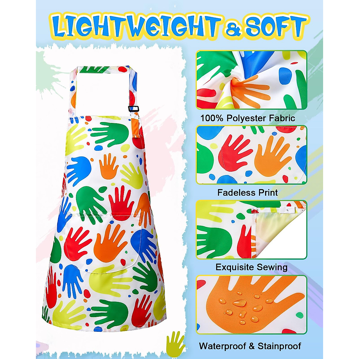 Lictin 2 Pack Kids Apron for Girls Boys Art Aprons for Cooking, Waterproof Art Apron with Pockets for Kids Painting Cooking Baking (4-12 Years)