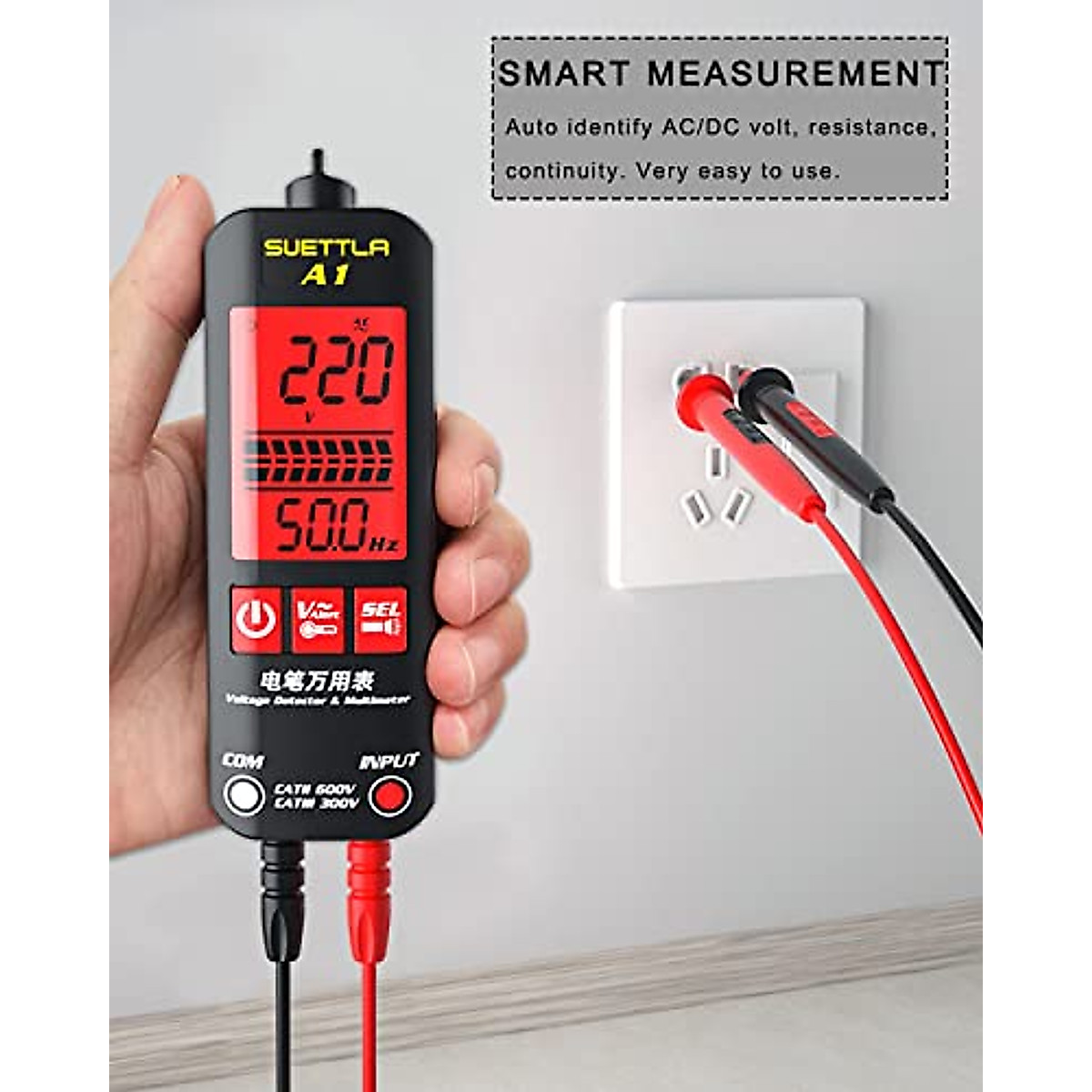 SUETTLA A1 Voltage Tester, Non Contact Voltmeter Digital Smart Multimeter Electric Detector for Measure AC/DC Volt, Liver Wire, Resistance, Continuity