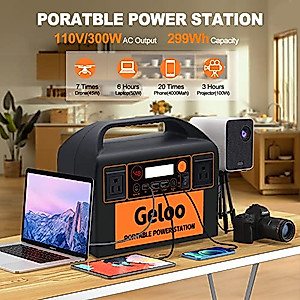 Geloo Portable Power Station 300W, 299Wh Solar Generator for Camping, Portable Solar Power Station 110V/300W AC, USB, PD Output, Portable Generator for Home Outdoor Camping RV Travel