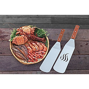 Onlyfire Stainless Steel Scraper Tools and Spatula with Riveted Smooth Wood Handle Fits for Teppanyaki Grills,Griddle, Blackstone Grill, Pizza Stone/Peel, Camp Chef Flat Top Grill and Other