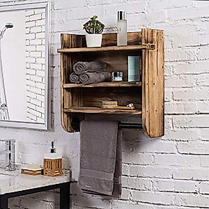 MyGift Wall Mounted Rustic Brown Wood 3-Tier Bathroom Shelf Organizer Rack with 20 Inch Industrial Metal Hand Towel Bar