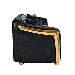 Anwick Velvet Chesterfield Sofa Classic 3 Seater Couch Modern Upholstered Sofa with Tufted Back and Two Pillows for Living Room Office (Black)