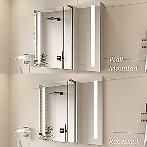 MIRPLUS 36 x 30 inch Medicine Cabinet with LED Vantiy Mirror, Recessed or Surface Mount Anti-Fog Large Storage Double Door Lighted Aluminum Bathroom Cabinet with Touch Switch (Half Light)